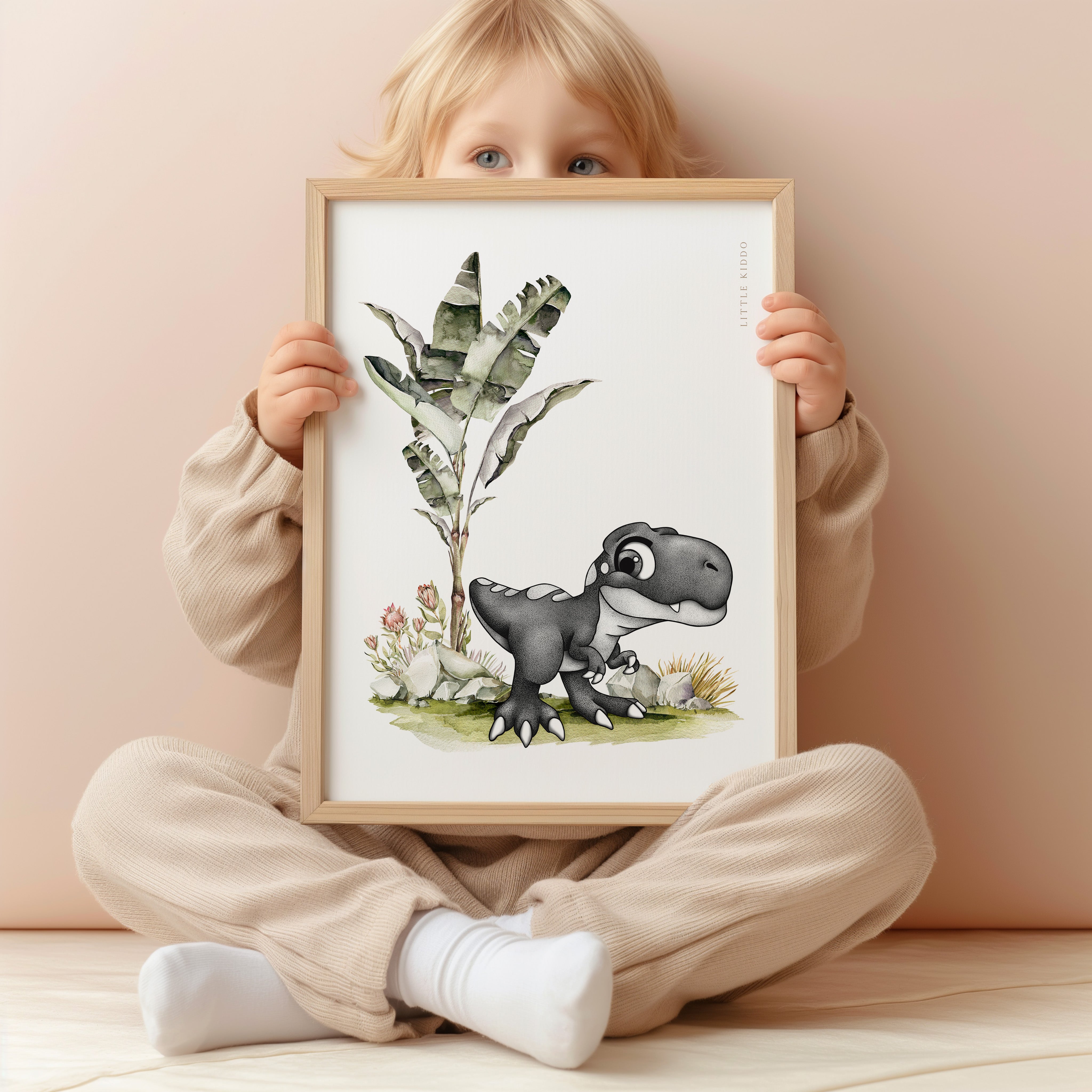 Baby T-Rex Kids Nursery Dino Wall Art Print | Little Kiddo
